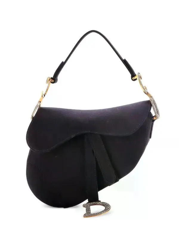 Dior Saddle Handbag Satin With Crystals Mini Shoulder Bag - Black