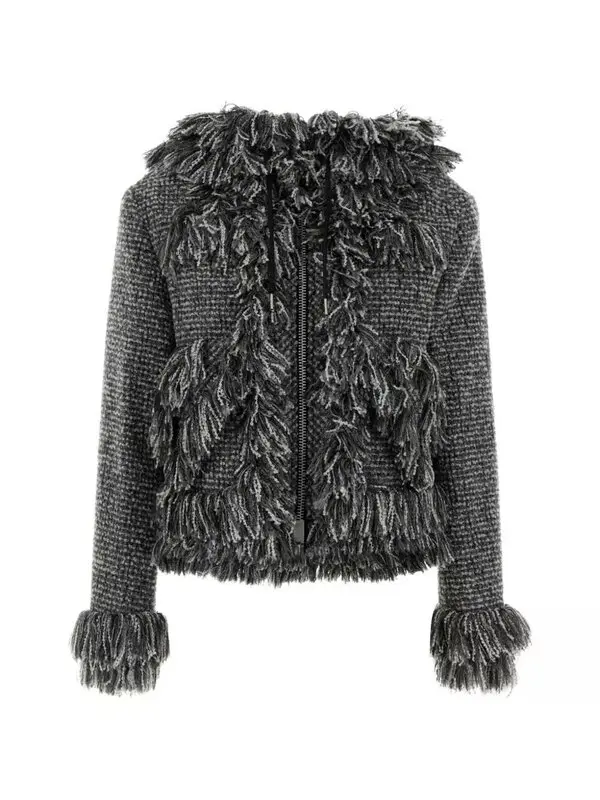 Sacai Fringe-trimmed Tweed Jacket - Grey