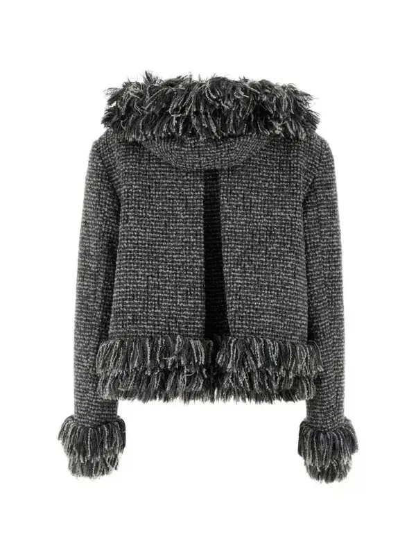 Sacai Fringe-trimmed Tweed Jacket - Grey