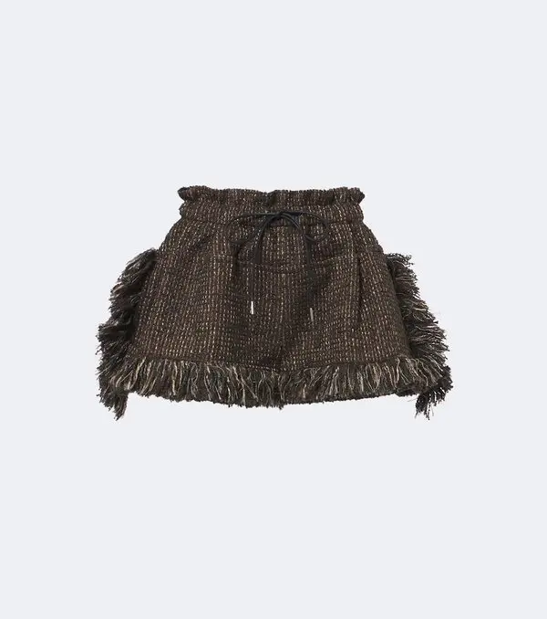 Sacai Fringed Wool-blend Tweed Shorts - Brown