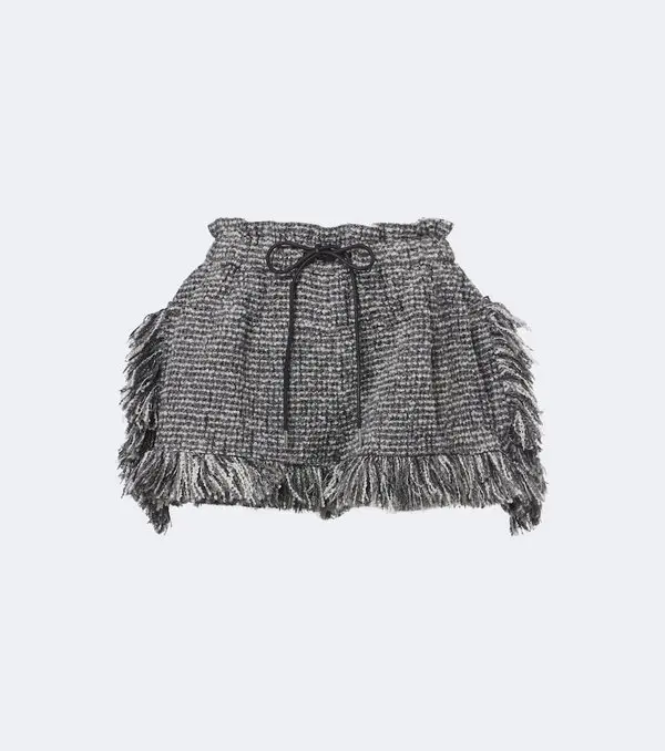 Sacai Fringed Wool-blend Tweed Shorts - Grey