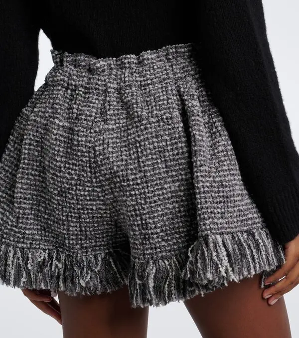 Sacai Fringed Wool-blend Tweed Shorts - Grey