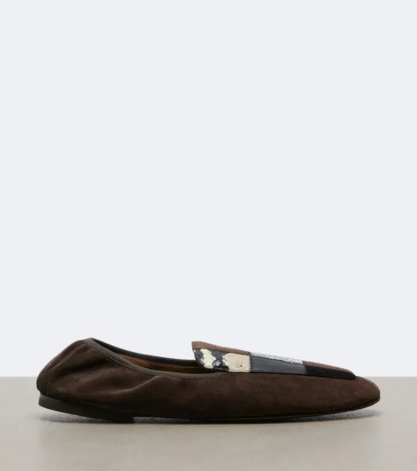 Khaite Zoe Patchwork Suede And Leather Slip-on Shoes - Brown