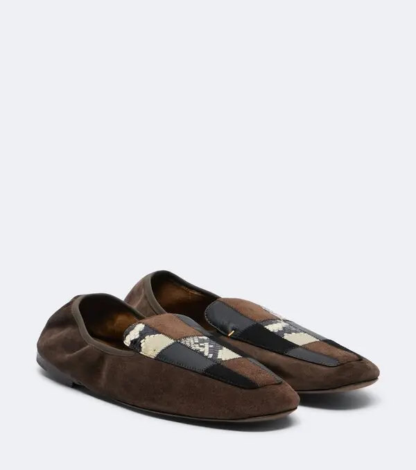 Khaite Zoe Patchwork Suede And Leather Slip-on Shoes - Brown