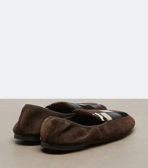 Khaite Zoe Patchwork Suede And Leather Slip-on Shoes - Brown