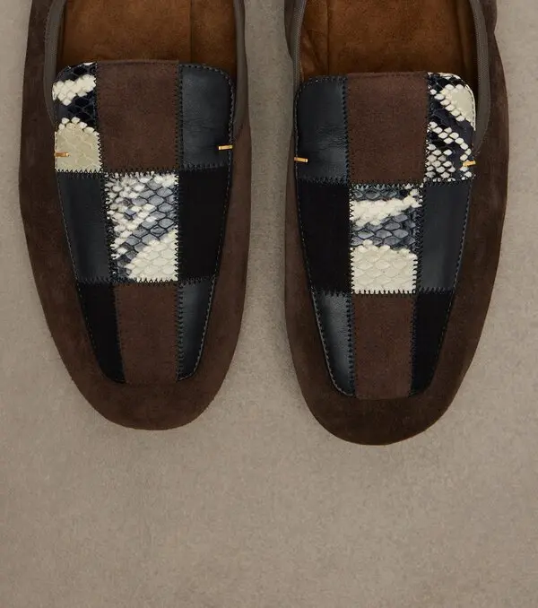 Khaite Zoe Patchwork Suede And Leather Slip-on Shoes - Brown