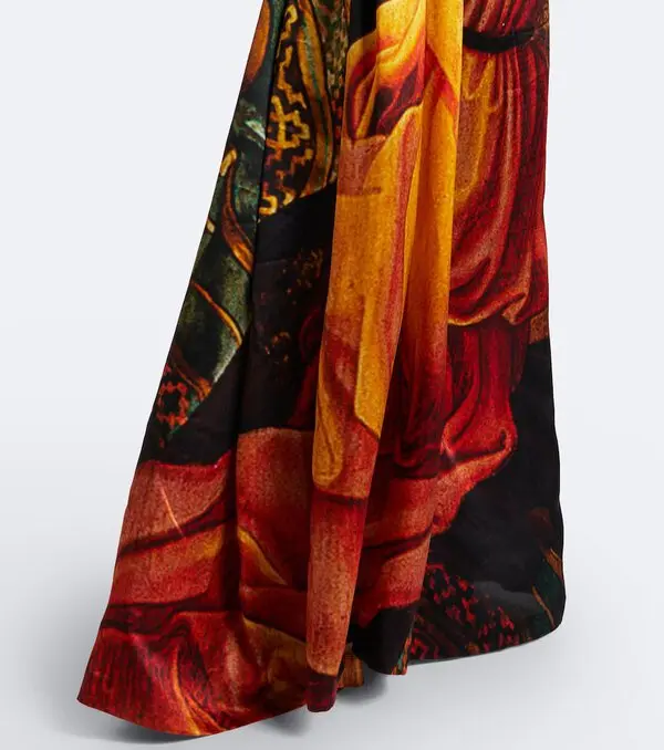 Dries Van Noten Printed Draped Silk Satin Gown