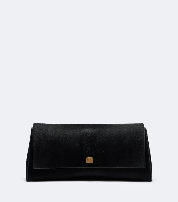 Khaite Audrey Medium Calf Hair Clutch - Black