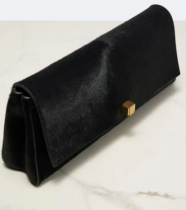 Khaite Audrey Medium Calf Hair Clutch - Black