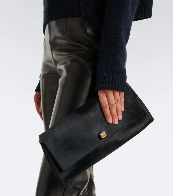 Khaite Audrey Medium Calf Hair Clutch - Black