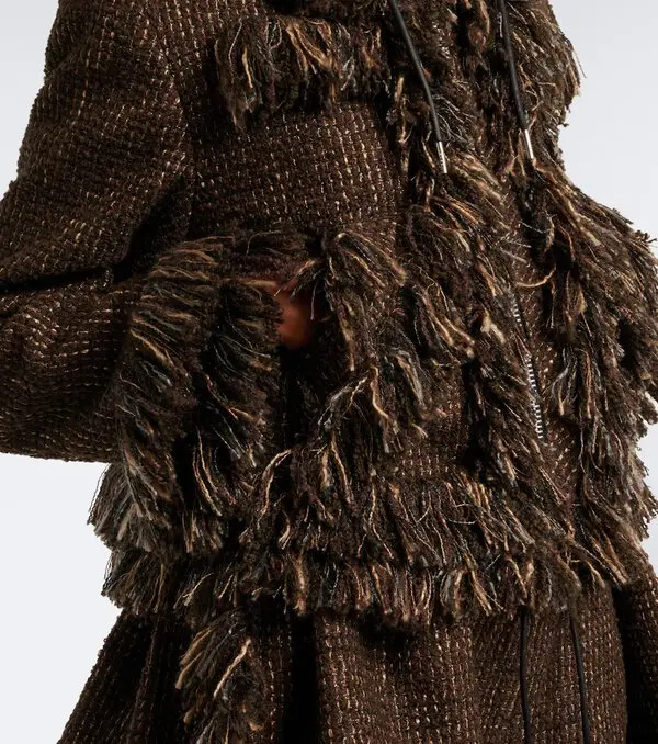Sacai Fringed Wool-blend Tweed Jacket