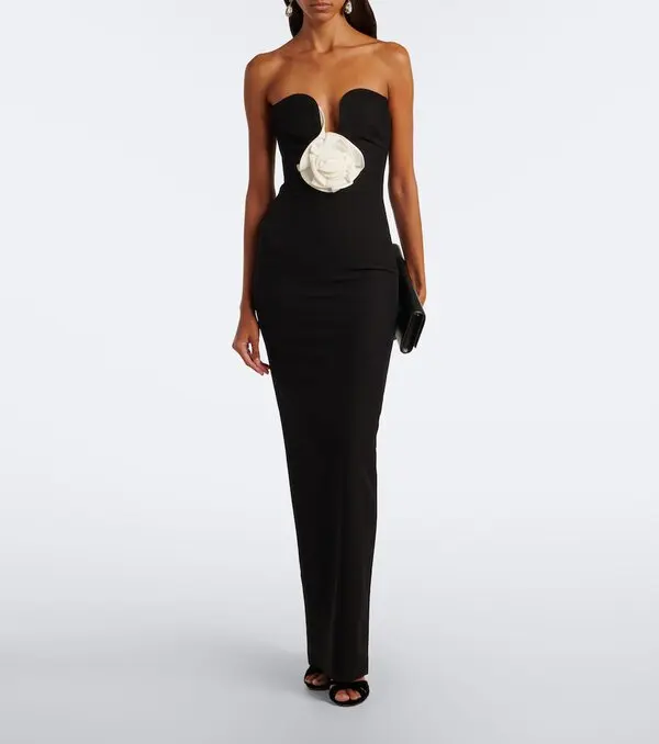 Roland Mouret Floral-appliqué Crêpe Bustier Gown