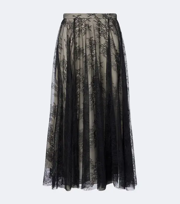 Erdem Pleated Floral Lace Midi Skirt