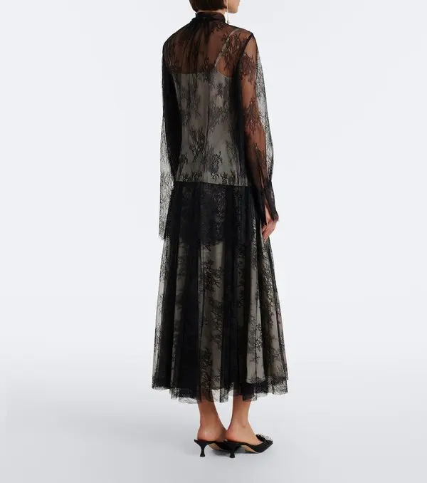 Erdem Pleated Floral Lace Midi Skirt