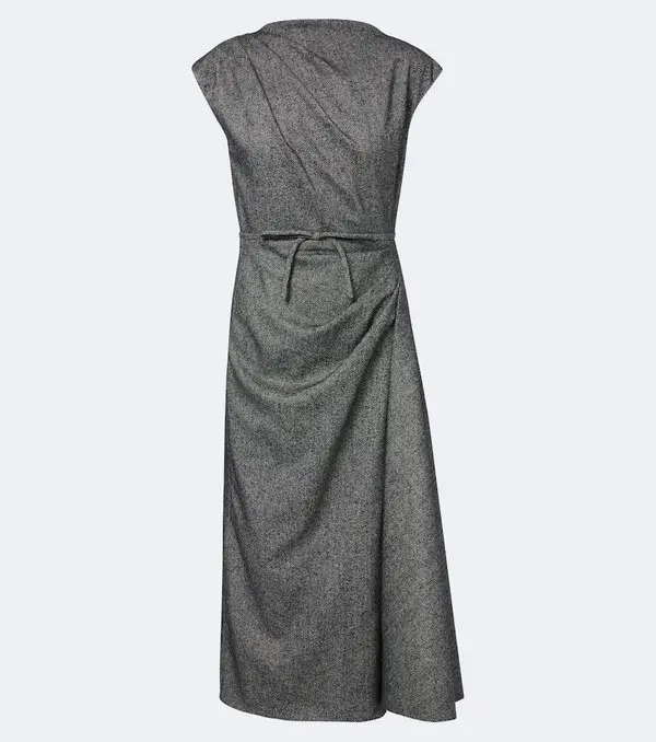 Erdem Bow-detail Herringbone Draped Midi Dress