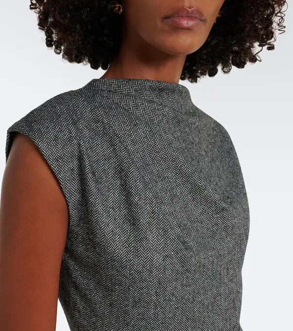 Erdem Bow-detail Herringbone Draped Midi Dress