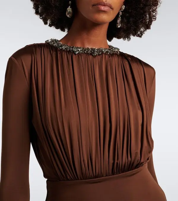 Roland Mouret Embellished Gathered Jersey Maxi Dress