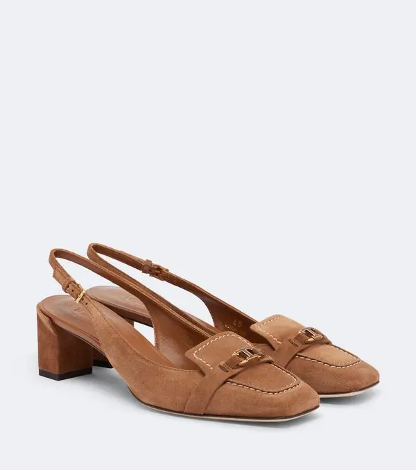 TOD'S T Timeless Suede Slingback Pumps - Brown