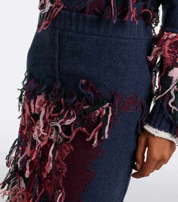 Erdem Fringed Intarsia Wool Midi Skirt