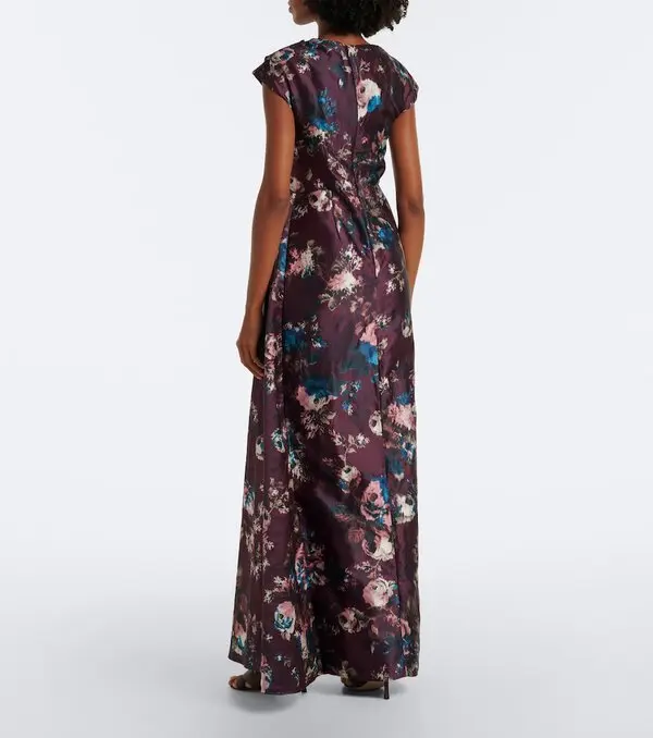 Erdem Draped Floral Satin Gown