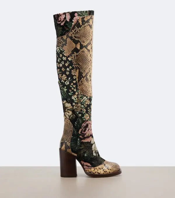 Dries Van Noten Patchwork Leather Over-the-knee Boots