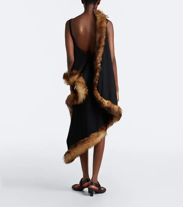 Loewe Shearling-trimmed Midi Dress