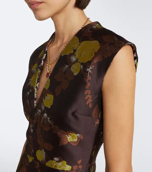 La DoubleJ Devon Feather-trimmed Jacquard Midi Dress