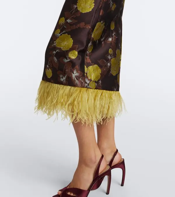 La DoubleJ Devon Feather-trimmed Jacquard Midi Dress