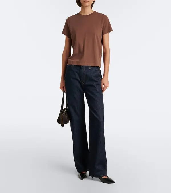 Khaite Emmylou Knitted Cotton T-shirt - Brown