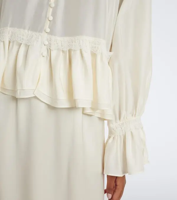 GANNI Lace-trimmed Ruffled Blouse