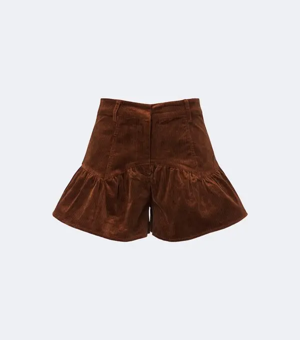 GANNI Ruffled Cotton-blend Corduroy Shorts - Brown