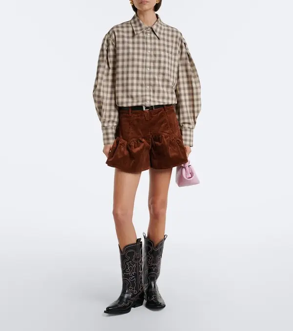 GANNI Ruffled Cotton-blend Corduroy Shorts