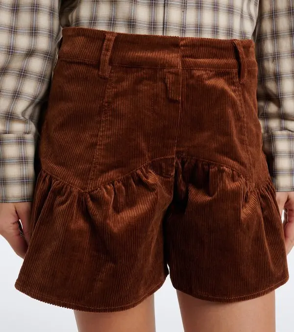 GANNI Ruffled Cotton-blend Corduroy Shorts