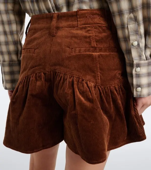 GANNI Ruffled Cotton-blend Corduroy Shorts