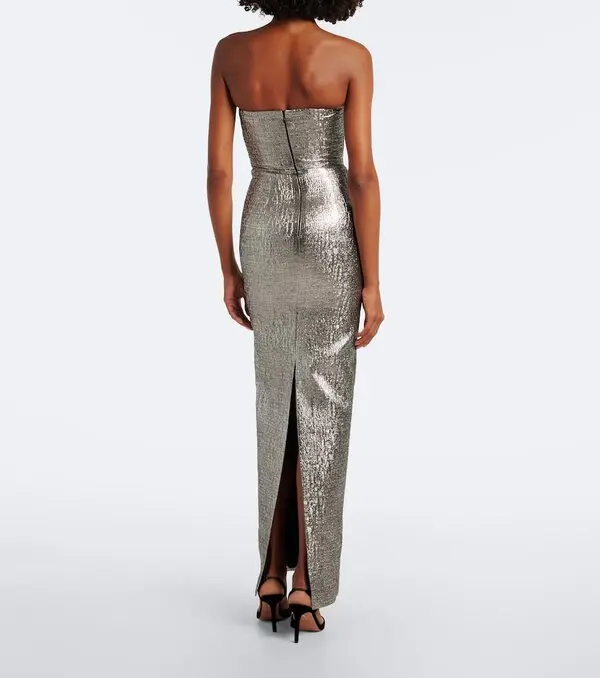 Roland Mouret Pleated Lamé Jacquard Bustier Gown