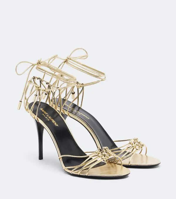 Saint Laurent Babylone Metallic Leather Sandals