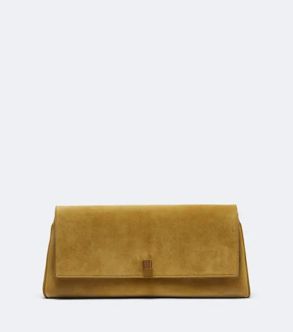 Khaite Audrey Medium Suede Clutch - Golden Olive