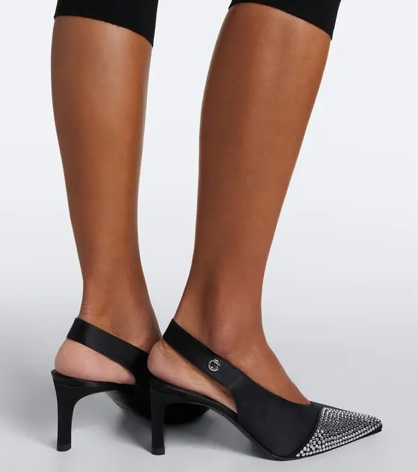 Coperni Crystal-embellished Satin Slingback Pumps