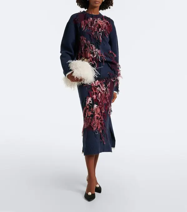 Erdem Fringed Intarsia Wool Sweater