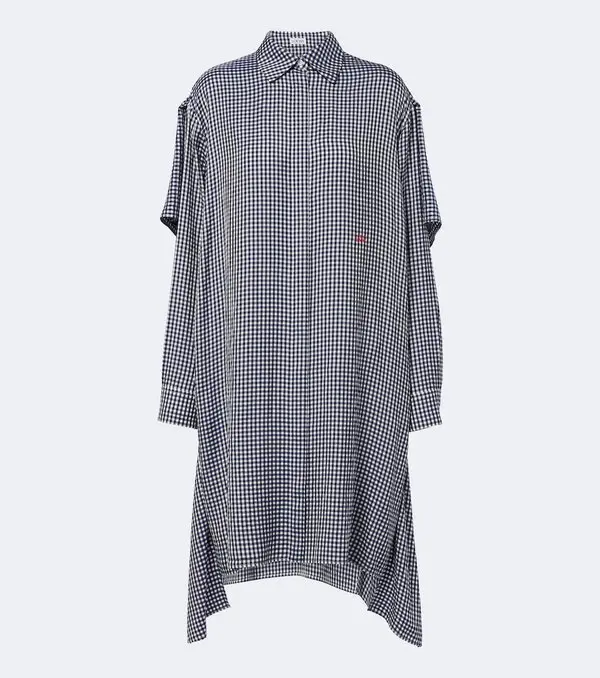 Loewe Gingham Silk Shirt Dress - Blue