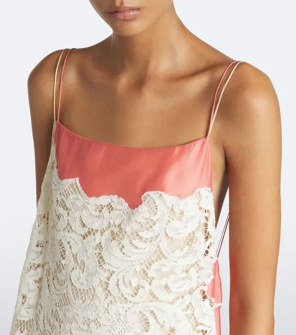 Khaite Nevis Lace-trimmed Voile Slip Dress