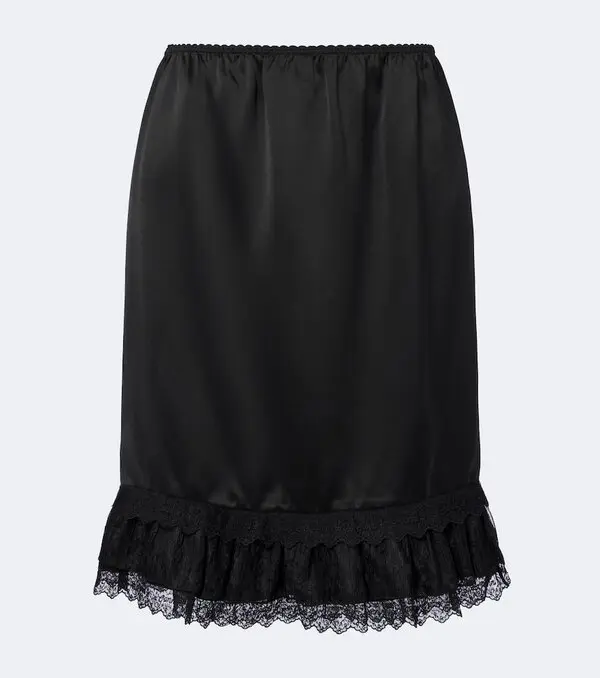 GANNI Lace-trimmed Ruffled Satin Midi Skirt - Black