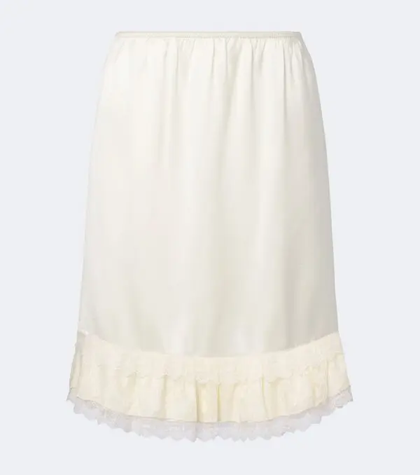 GANNI Lace-trimmed Ruffled Satin Midi Skirt - White