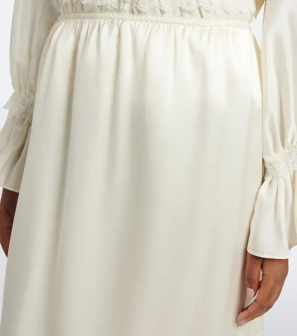 GANNI Lace-trimmed Ruffled Satin Midi Skirt - White