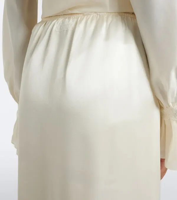 GANNI Lace-trimmed Ruffled Satin Midi Skirt - White