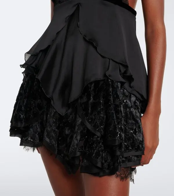 Roberto Cavalli Lace-trimmed Ruffled Silk Minidress