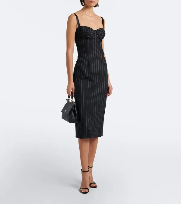 Dolce & Gabbana Pinstriped Wool And Silk Bustier Dress