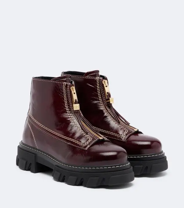 GANNI Anna Ankle Boots - Burgundy
