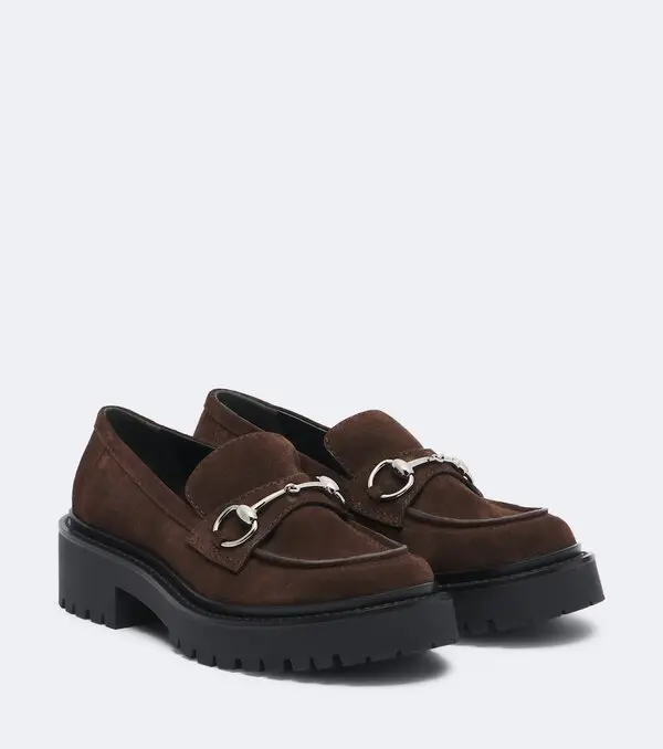 Gucci Rhody Horsebit Suede Platform Loafers - Brown