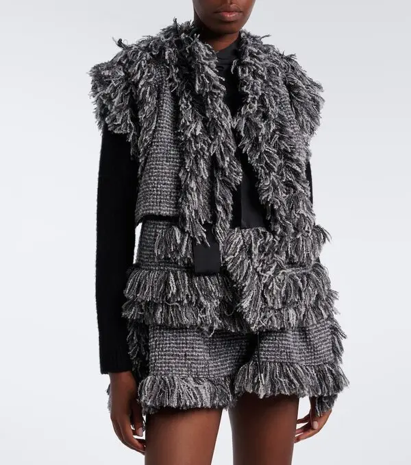 Sacai Fringed Wool-blend Tweed Vest